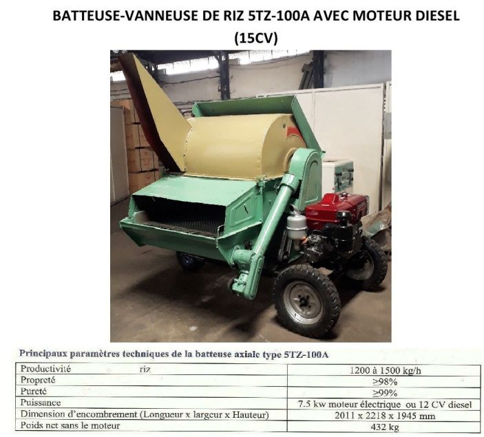 YTO : Batteuses Vanneuse de Riz 5TZ -100A avec moteur